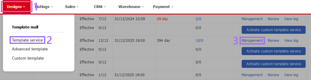 Template data > Size template - PushAuction